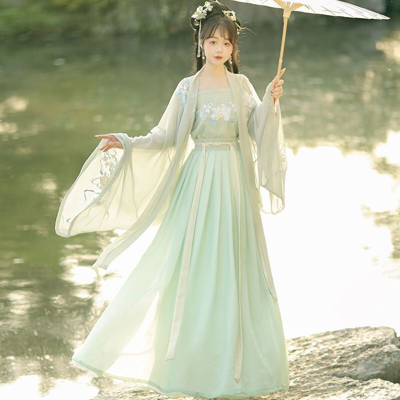 Floral Embroidery Tang-Style Hanfu Dress Wide Sleeves Cosplay – IDREAMMART