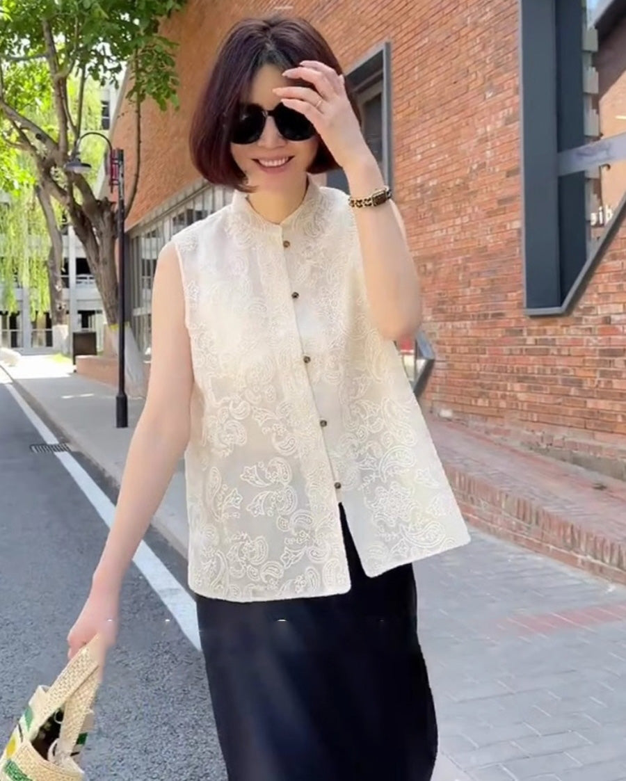 Retro Floral Lace Sleeveless Chinese Style Top for Summer – IDREAMMART