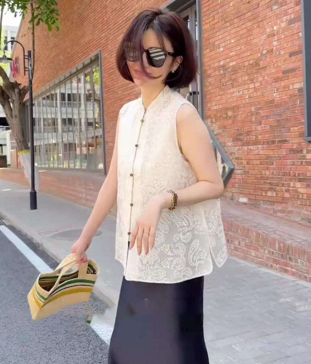 Retro Floral Lace Sleeveless Chinese Style Top for Summer – IDREAMMART