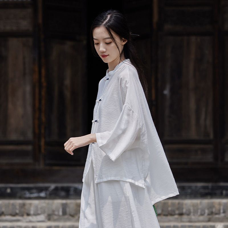 Cotton & Linen Loose Traditional Chinese Blouse with Strap Buttons ...