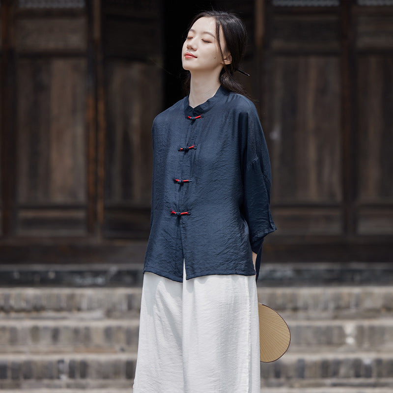 Cotton & Linen Loose Traditional Chinese Blouse with Strap Buttons ...