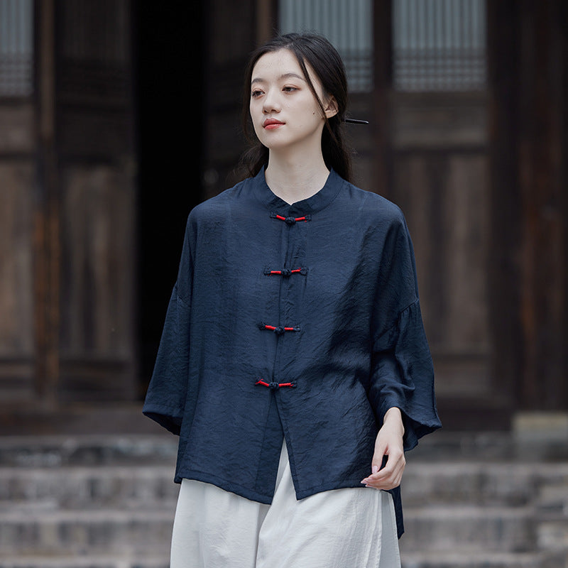 Cotton & Linen Loose Traditional Chinese Blouse with Strap Buttons ...
