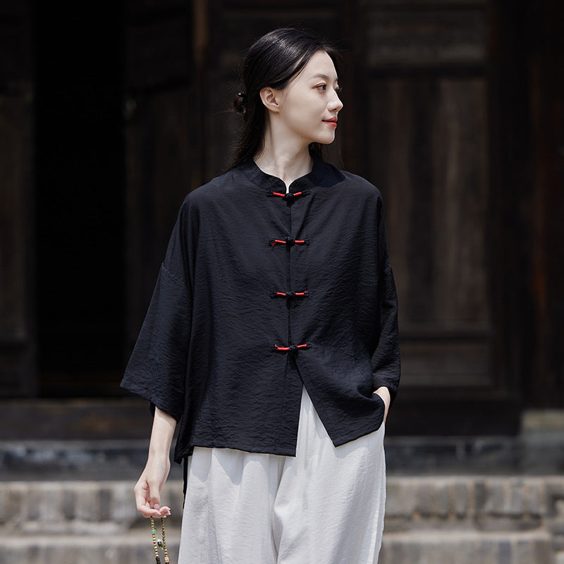 Cotton & Linen Loose Traditional Chinese Blouse with Strap Buttons ...