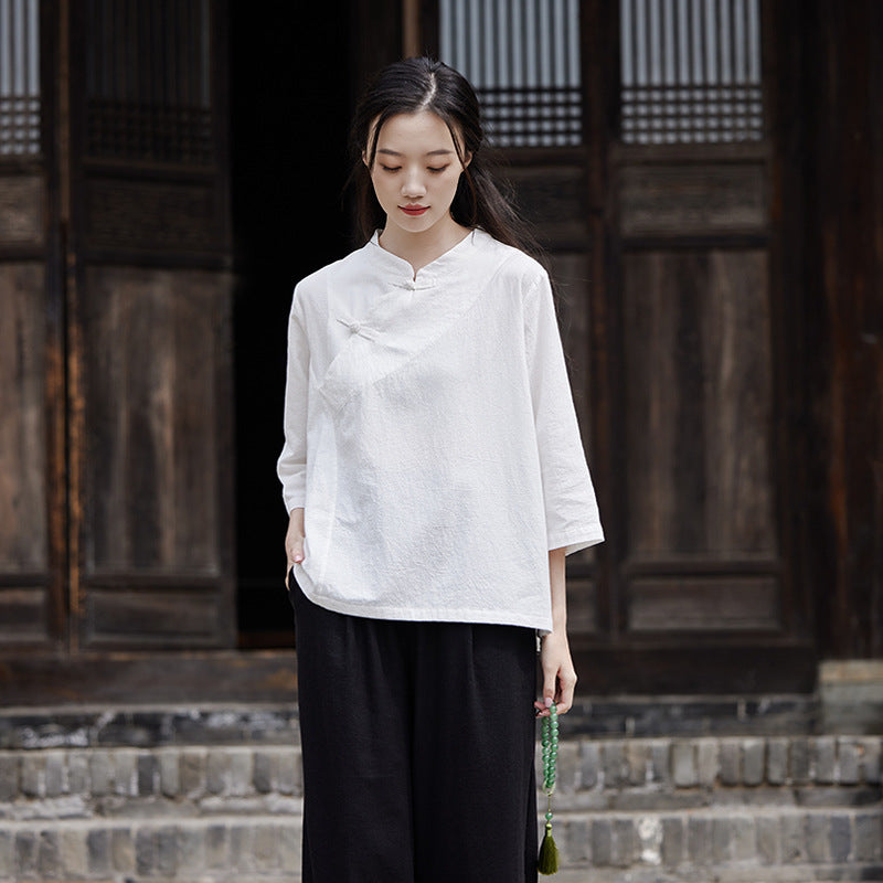 3/4 Sleeve Cotton & Linen Loose Traditional Chinese Blouse – IDREAMMART