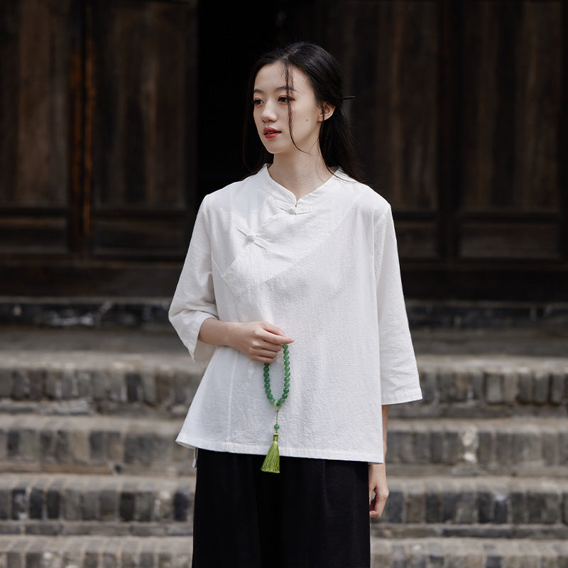 3/4 Sleeve Cotton & Linen Loose Traditional Chinese Blouse – IDREAMMART