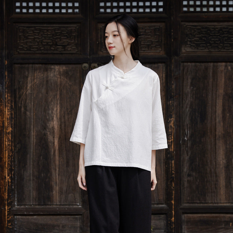3/4 Sleeve Cotton & Linen Loose Traditional Chinese Blouse – IDREAMMART