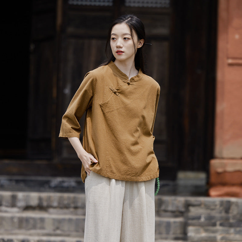 3/4 Sleeve Cotton & Linen Loose Traditional Chinese Blouse – IDREAMMART