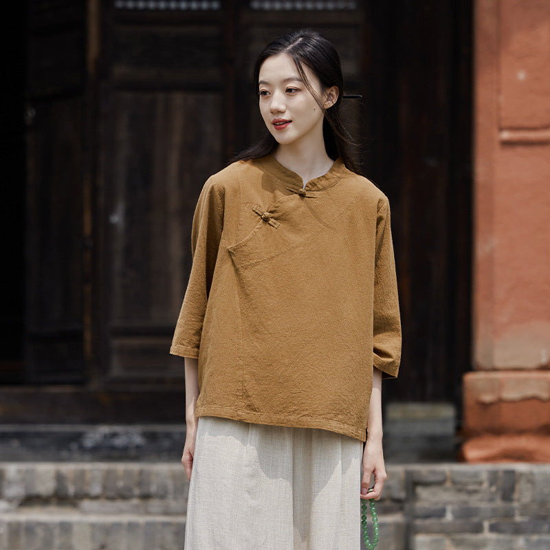 3/4 Sleeve Cotton & Linen Loose Traditional Chinese Blouse – IDREAMMART