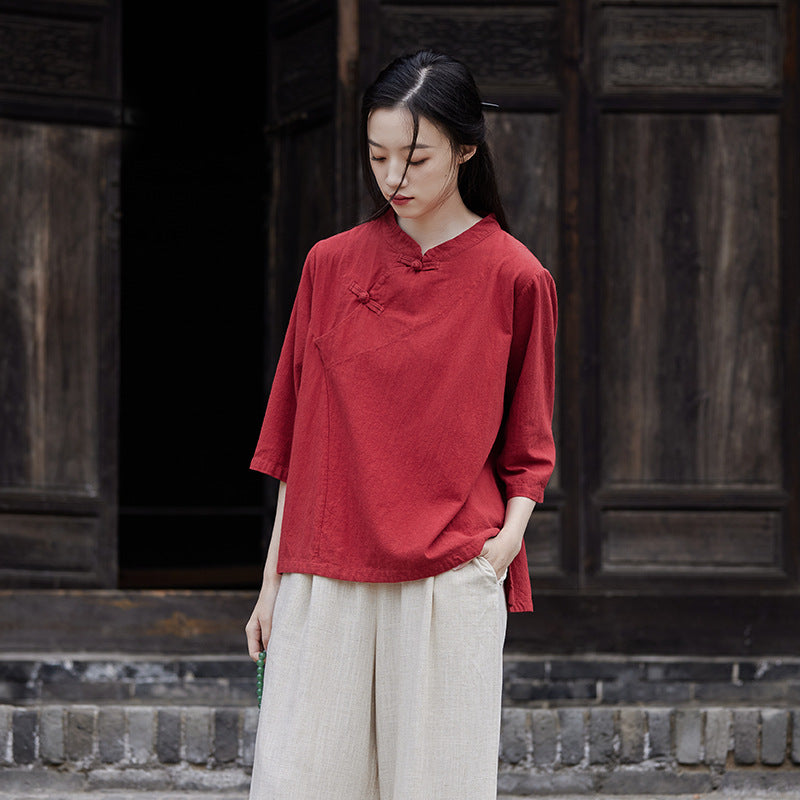 3/4 Sleeve Cotton & Linen Loose Traditional Chinese Blouse – IDREAMMART