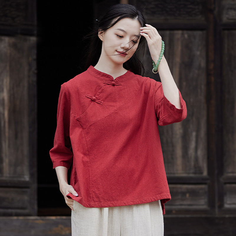 3/4 Sleeve Cotton & Linen Loose Traditional Chinese Blouse – IDREAMMART