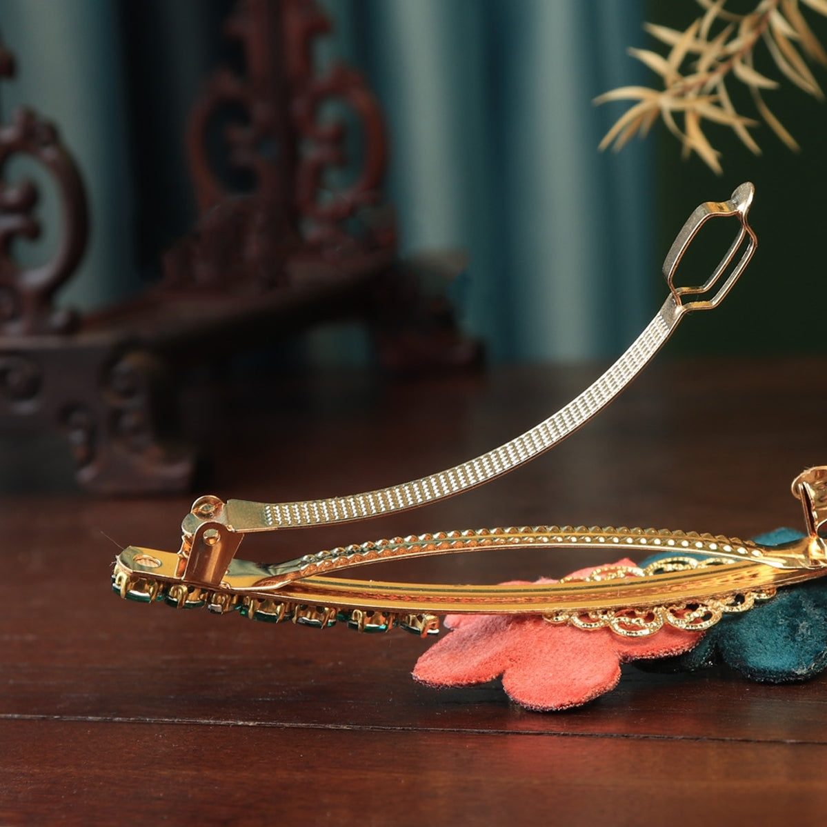 Elegant Double Flower Rhinestone Hairpin Handmade with Embroidery ...