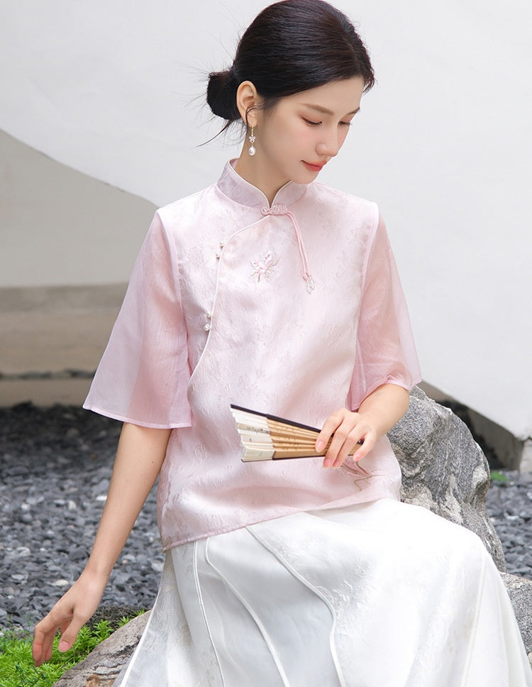 Traditional Chinese Embroidered Blouse Tea Ceremony Zen Top – IDREAMMART