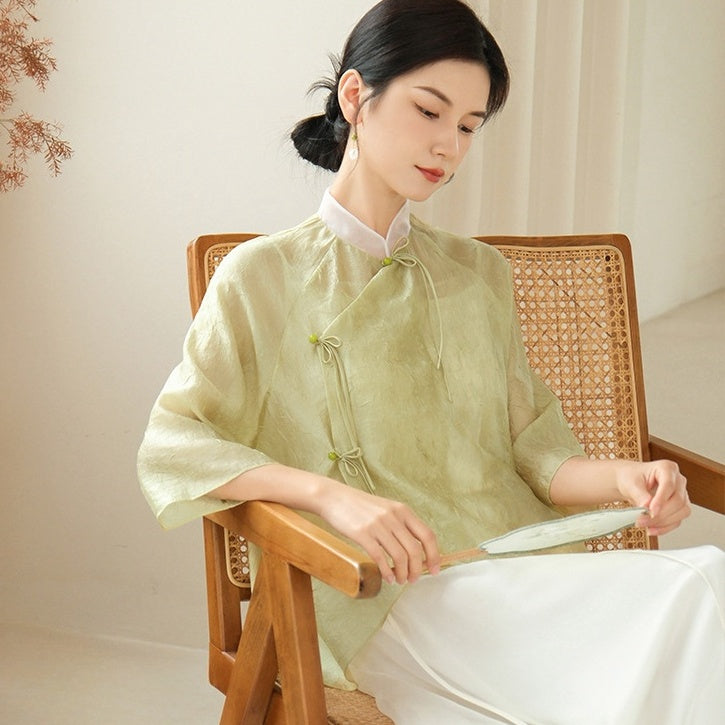 Traditional Chinese Embroidered Blouse Tea Ceremony Zen Top – IDREAMMART