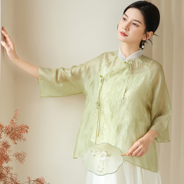 Traditional Chinese Embroidered Blouse Tea Ceremony Zen Top – IDREAMMART