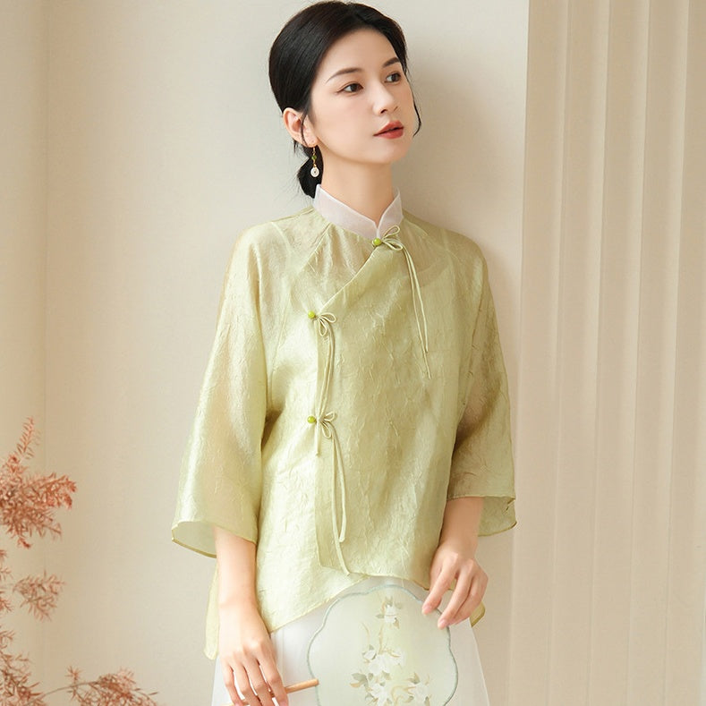Traditional Chinese Embroidered Blouse Tea Ceremony Zen Top – IDREAMMART