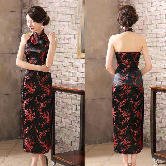 Backless Brocade Cheongsam Floral Chinese Dress Evening Gown – IDREAMMART