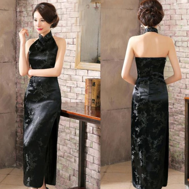Backless Brocade Cheongsam Floral Chinese Dress Evening Gown – IDREAMMART