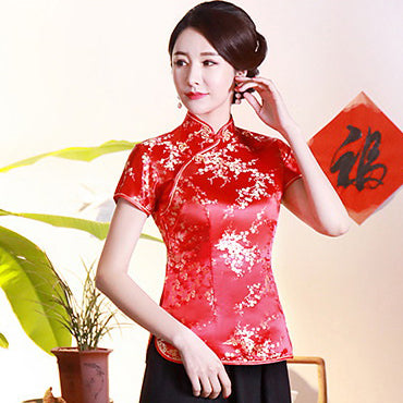 Mandarin Collar Floral Brocade Chinese Shirt – IDREAMMART