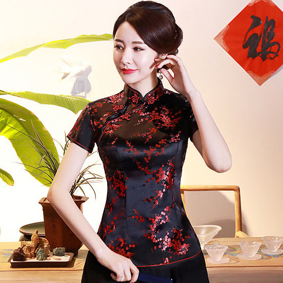 Mandarin Collar Floral Brocade Chinese Shirt – IDREAMMART