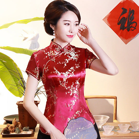Mandarin Collar Floral Brocade Chinese Shirt – IDREAMMART