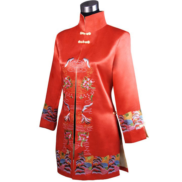 Stand Collar Floral Embroidery Silk Blend Chinese Wind Coat – IDREAMMART