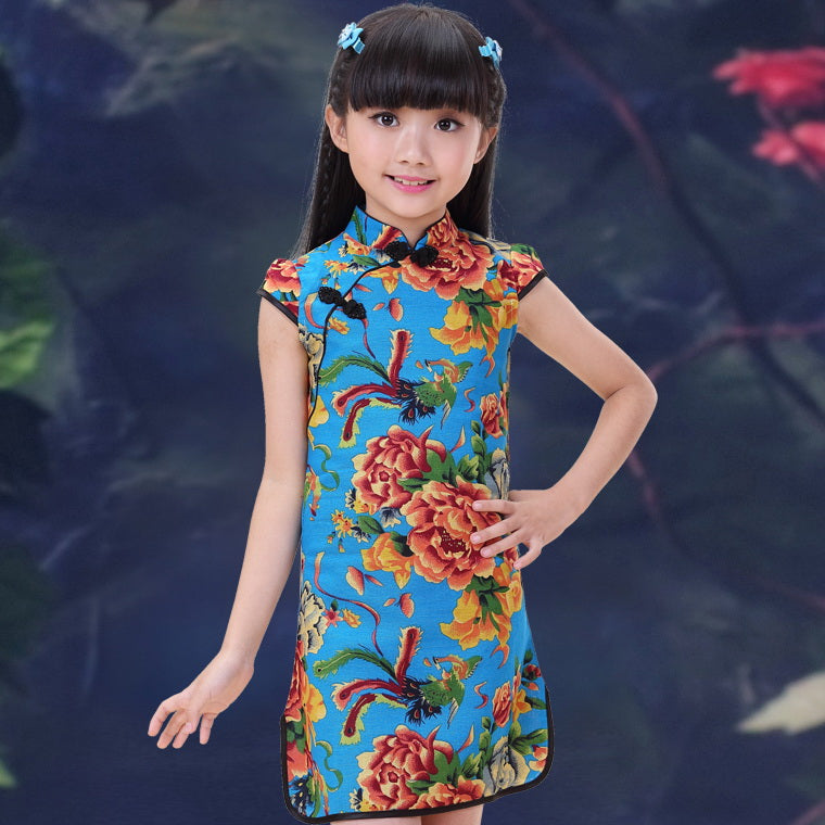 Cap Sleeve Kid's Cheongsam Floral Chinese Dress – IDREAMMART