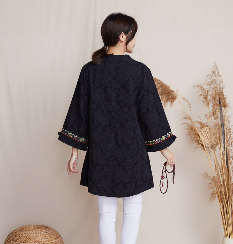 Floral Embroidery Fancy Cotton Retro Chinese Blouse Zen Coat – IDREAMMART
