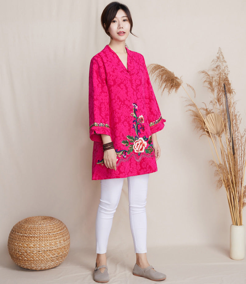 Floral Embroidery Fancy Cotton Retro Chinese Blouse Zen Coat – IDREAMMART