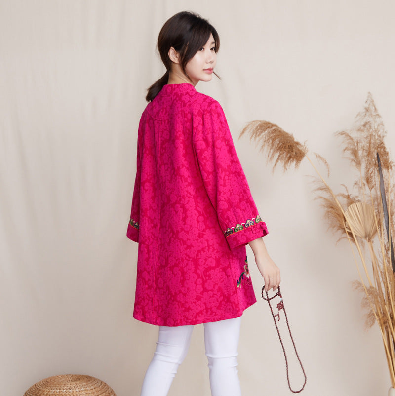 Floral Embroidery Fancy Cotton Retro Chinese Blouse Zen Coat – IDREAMMART