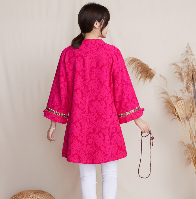 Floral Embroidery Fancy Cotton Retro Chinese Blouse Zen Coat – IDREAMMART