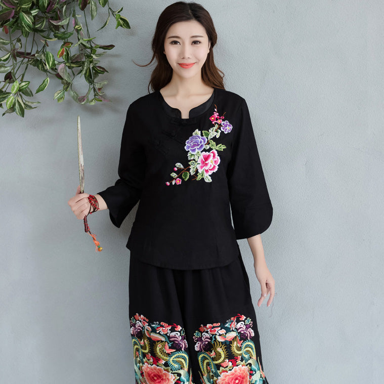 Mandarin Sleeve Floral Embroidery Traditional Chinese Blouse – IDREAMMART