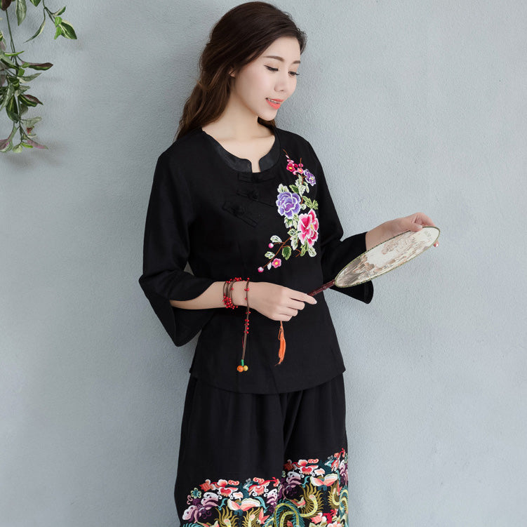Mandarin Sleeve Floral Embroidery Traditional Chinese Blouse – IDREAMMART