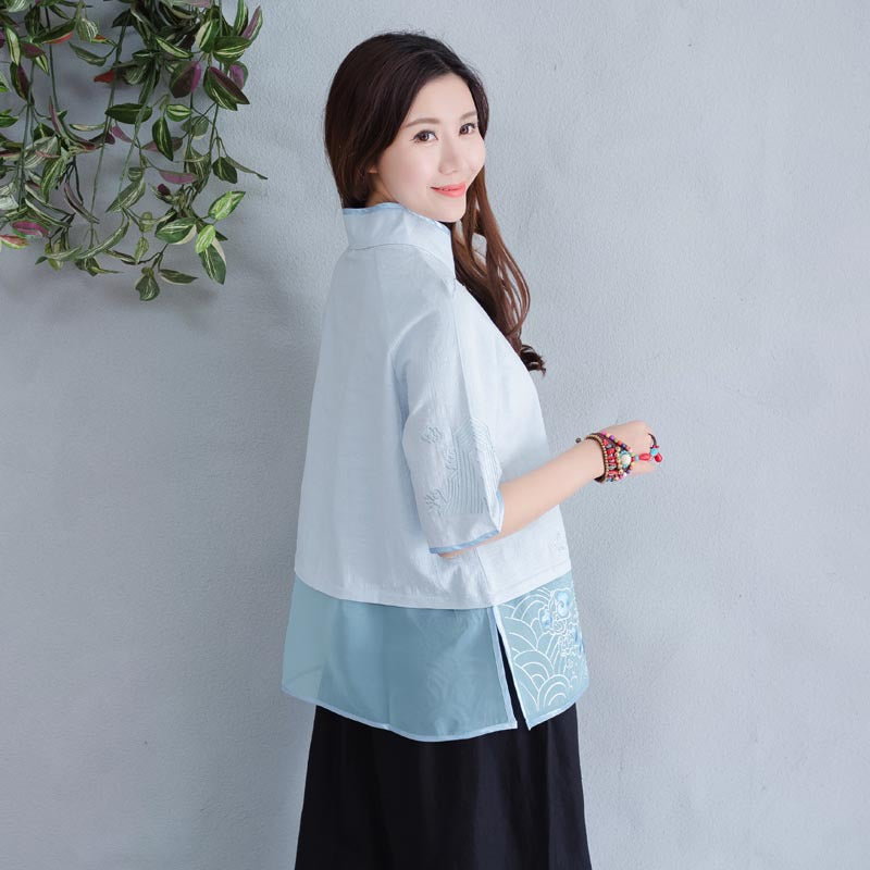 Cheongsam Top Traditional Chinese Blouse with Floral Embroidery Edge ...
