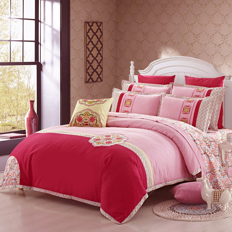 Floral Embroidery Cotton 4-Piece Chinese Style Bedding Set – IDREAMMART