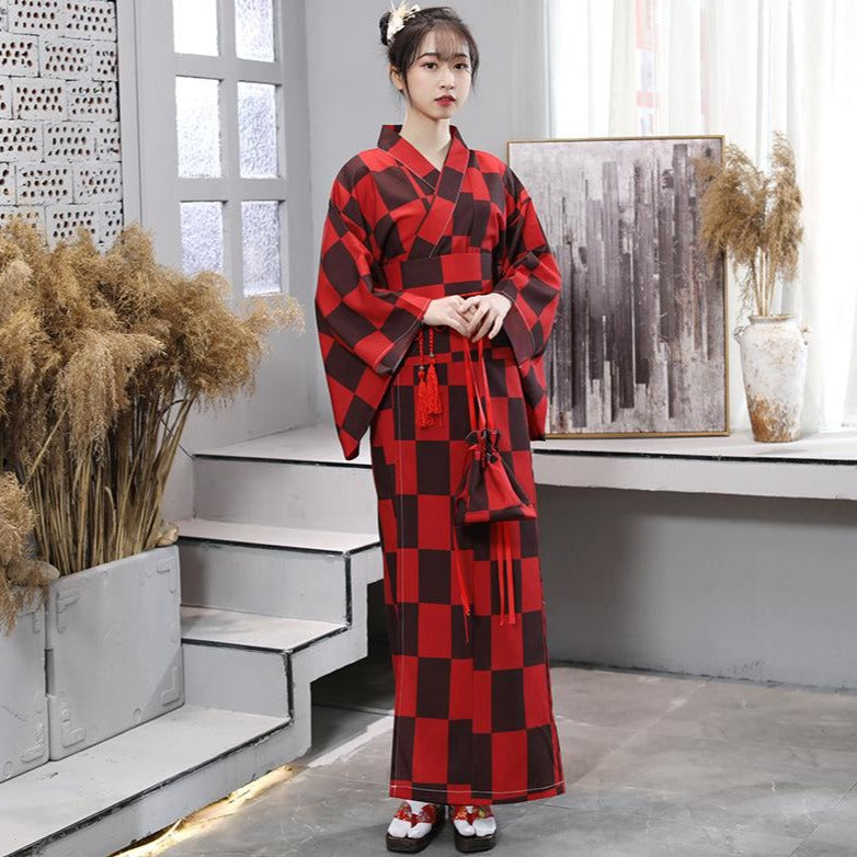 Plaids & Checks Pattern Japanese Kimono Women's Yukata – IDREAMMART