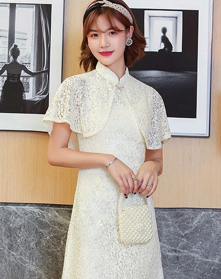 Modern Cheongsam Floral Lace Dress with Bolero Jacket – IDREAMMART