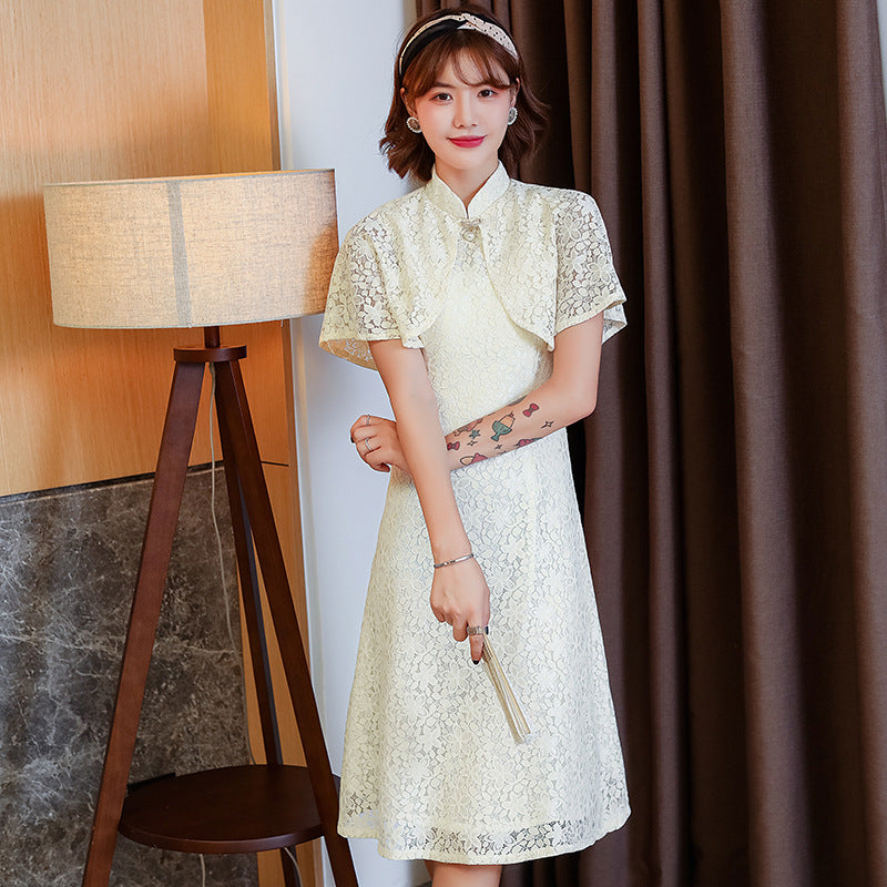 Modern Cheongsam Floral Lace Dress with Bolero Jacket – IDREAMMART