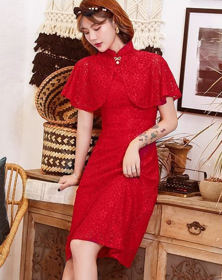 Modern Cheongsam Floral Lace Dress with Bolero Jacket – IDREAMMART