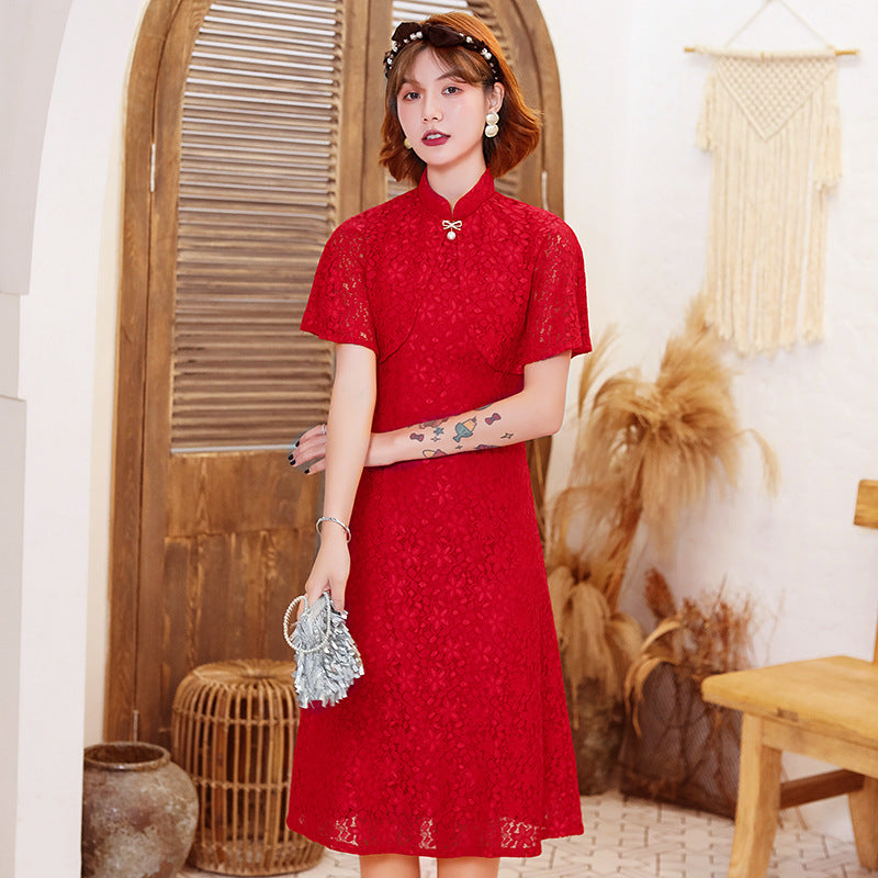 Modern Cheongsam Floral Lace Dress with Bolero Jacket – IDREAMMART