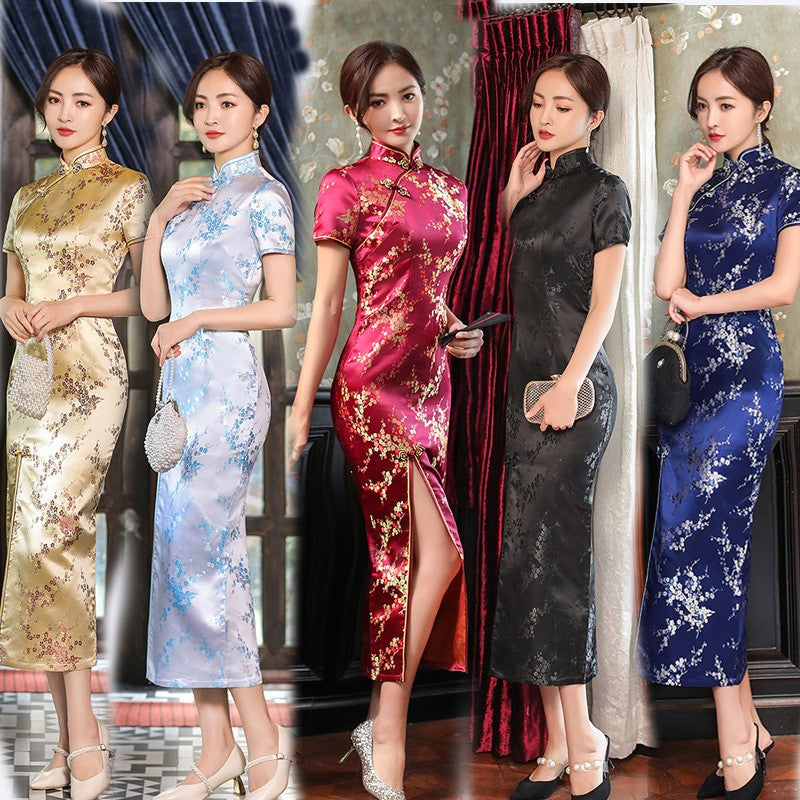 Floral Brocade Open Front Classic Cheongsam Chinese Dress – IDREAMMART