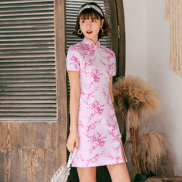 Floral Brocade Open Front Mini Cheongsam Chic Chinese Dress – IDREAMMART