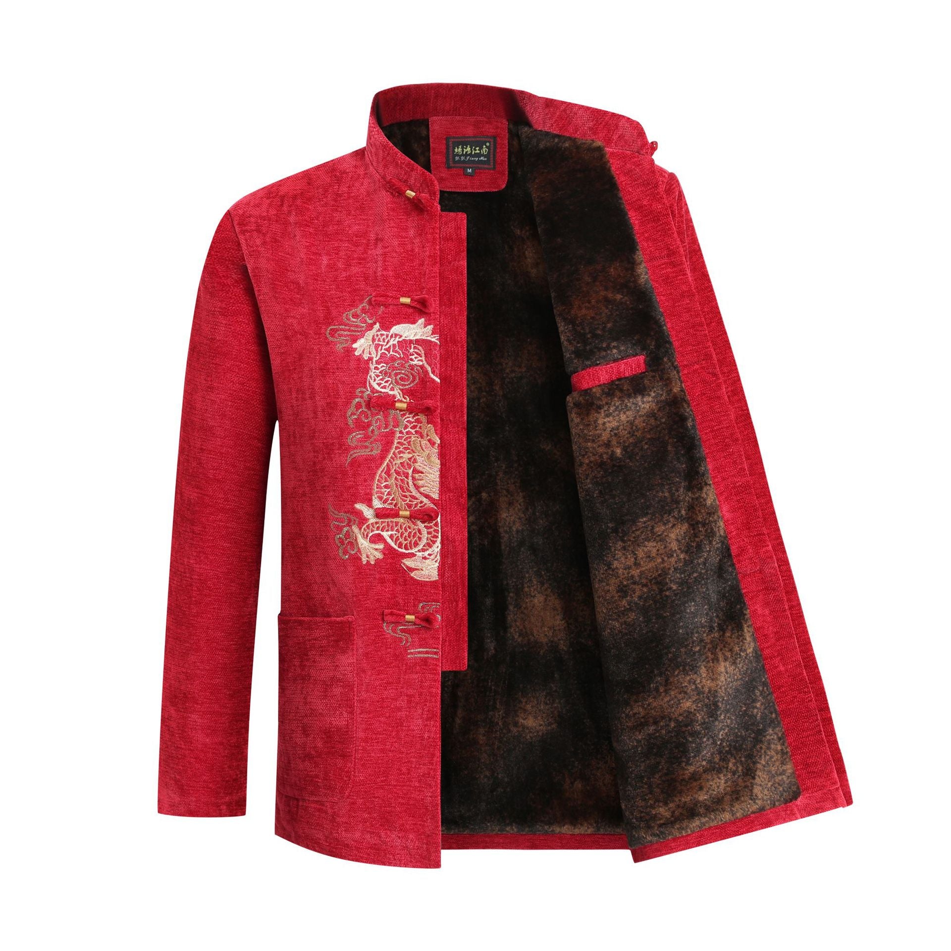 Mandarin Collar Dragon Embroidery Corduroy Traditional Chinese Jacket ...