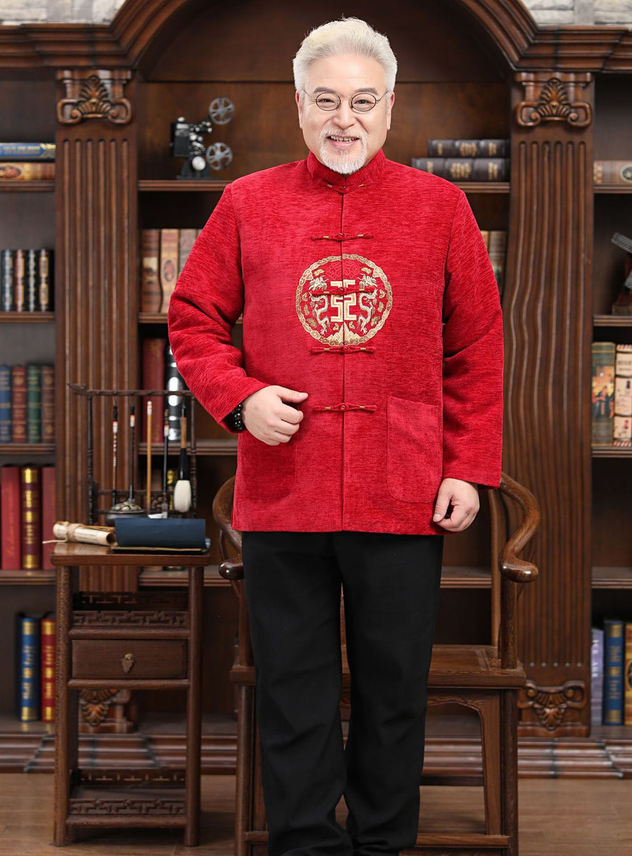 Mandarin Collar Dragon Embroidery Corduroy Traditional Chinese Jacket ...