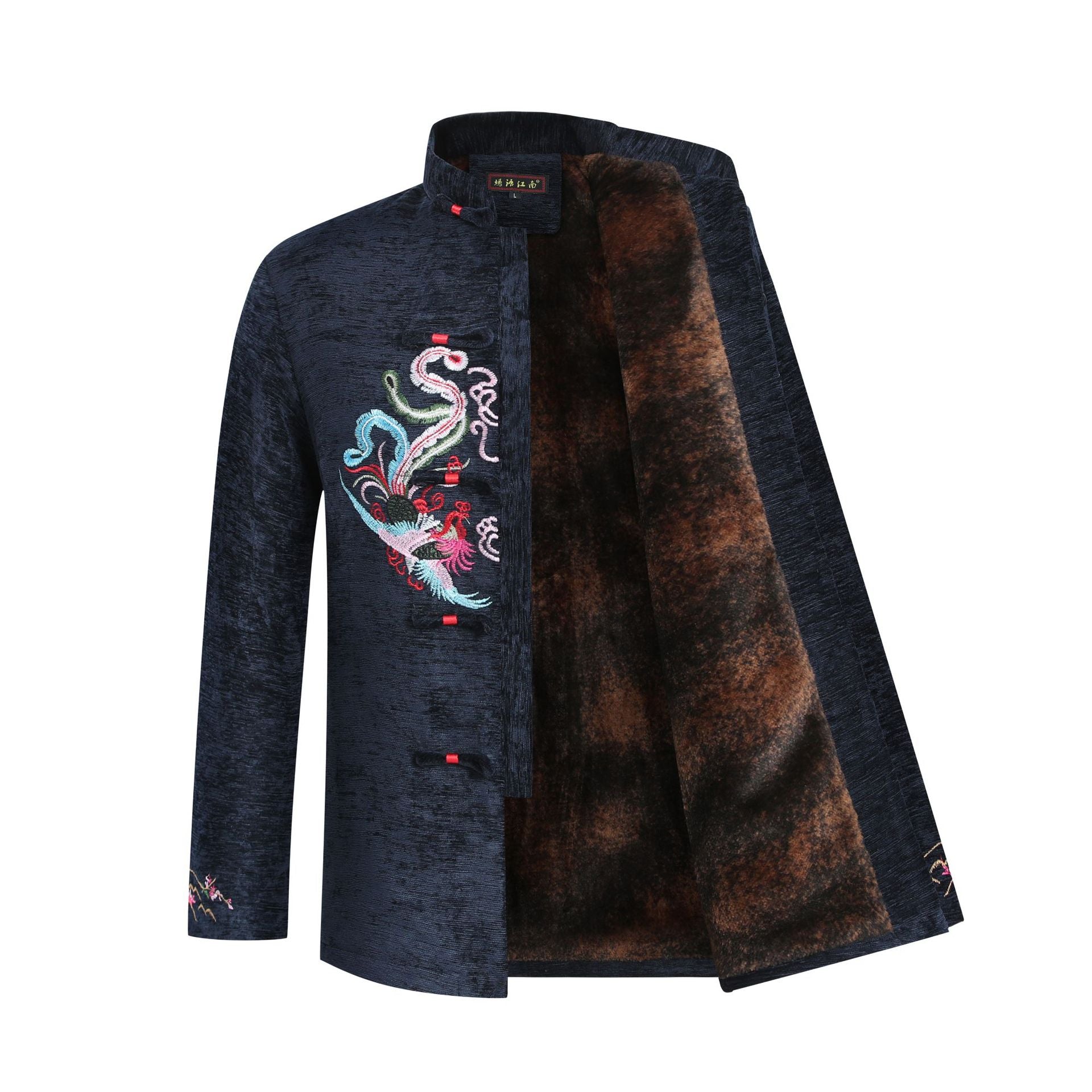 Mandarin Collar Phoenix Embroidery Corduroy Traditional Chinese Jacket ...