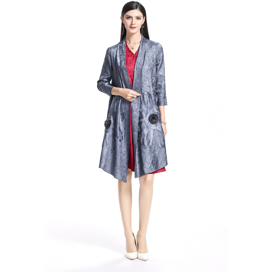 3/4 Sleeve Chinese Style Wind Coat Shawl with Flower Applique – IDREAMMART