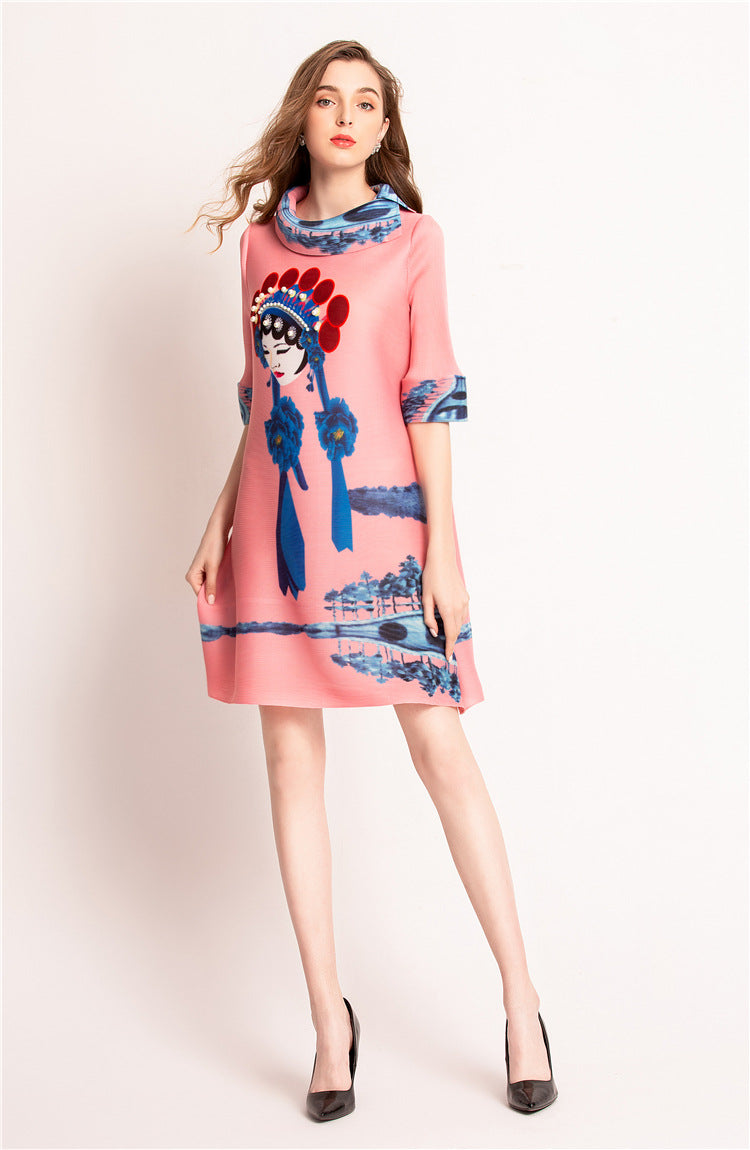 Beijing Opera Pattern Half Sleeve A-line Dress – IDREAMMART