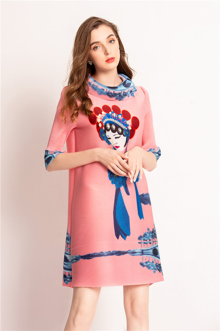 Beijing Opera Pattern Half Sleeve A-line Dress – IDREAMMART