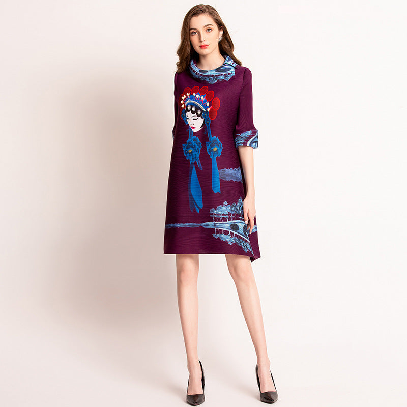 Beijing Opera Pattern Half Sleeve A-line Dress – IDREAMMART