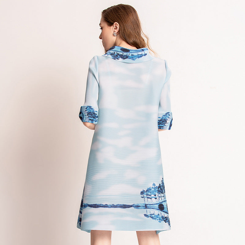 Beijing Opera Pattern Half Sleeve A-line Dress – IDREAMMART