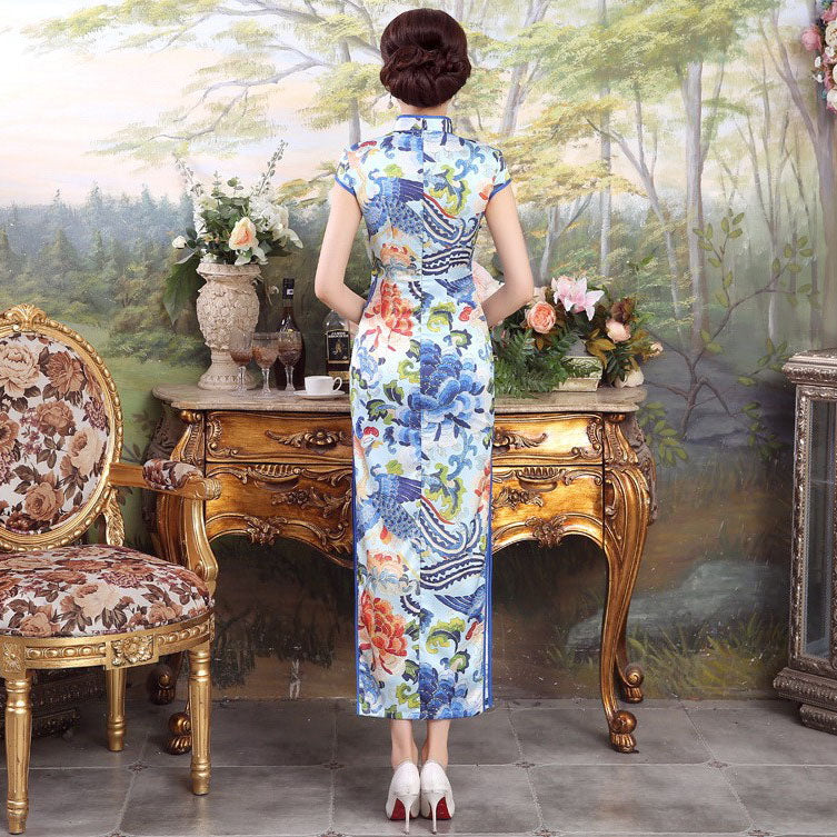 Full Length Floral Silk Blend Cheongsam Chinese Dress – IDREAMMART